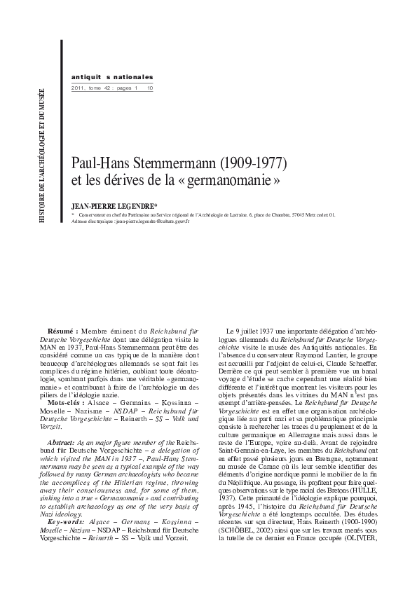 (PDF) Paul-Hans Stemmermann (1909-1977) et les dérives de la "germanomanie"