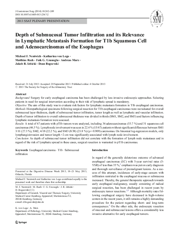 (PDF) Depth of Submucosal Tumor Infiltration and its Relevance in ...