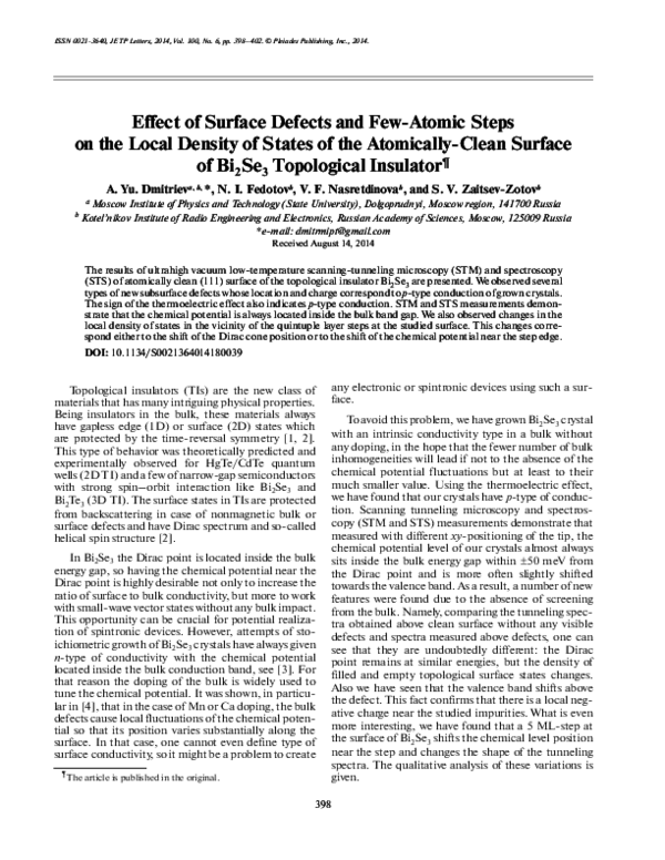 (PDF) Effect of Surface Defects and Few-Atomic Steps on the Local ...