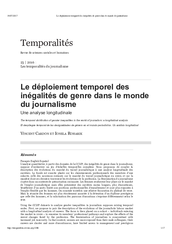 (PDF) Le déploiement temporel des inégalités de genre dans le monde du ...