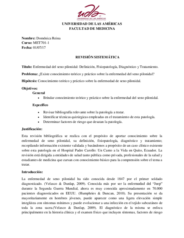 (DOC) Reina D MET701 P1 Enfermedad de Seno Pilonidal