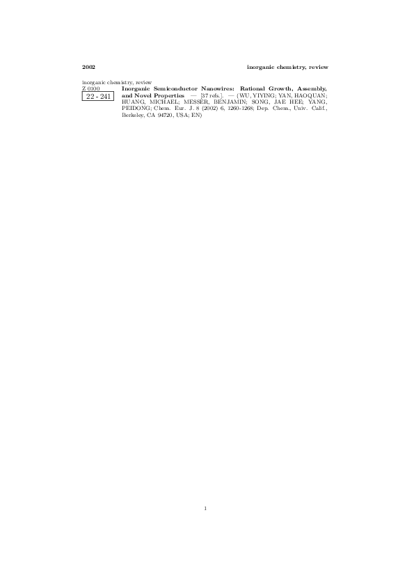 (PDF) ChemInform Abstract: Inorganic Semiconductor Nanowires: Rational Growth, Assembly, and ...