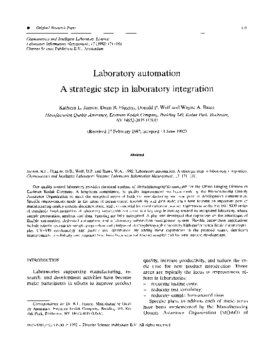 (PDF) Laboratory automation a strategic step in laboratory integration ...