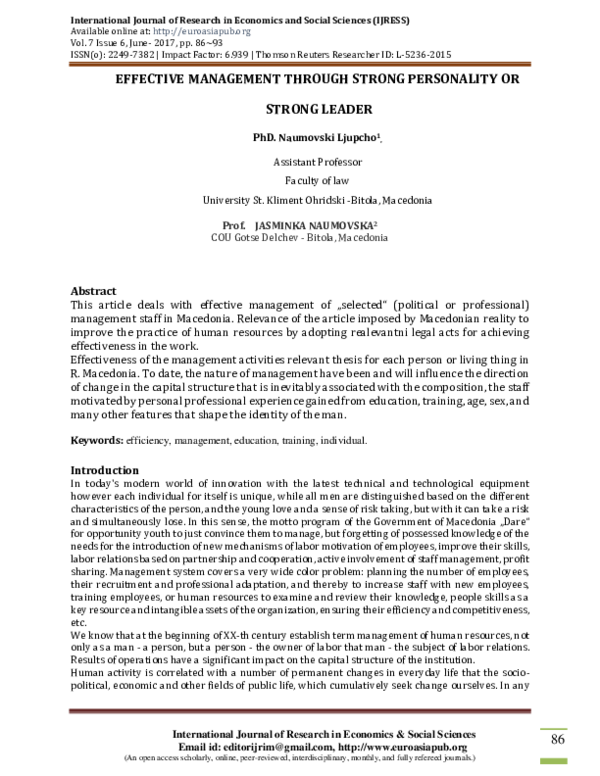 (PDF) EFFECTIVE MANAGEMENT THROUGH STRONG PERSONALITY OR STRONG LEADER