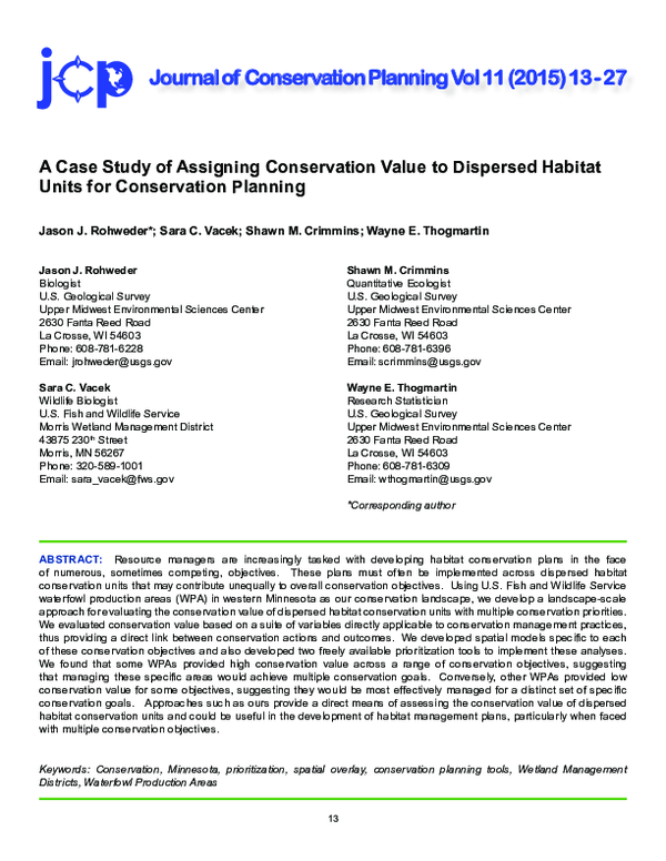 (PDF) A Case Study of Assigning Conservation Value to Dispersed Habitat ...