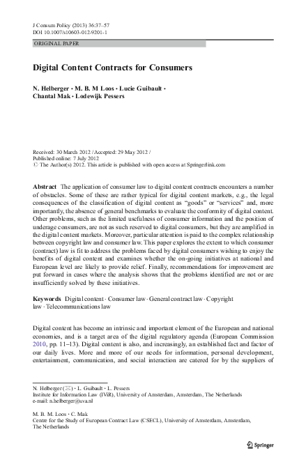 (PDF) Digital Content Contracts for Consumers