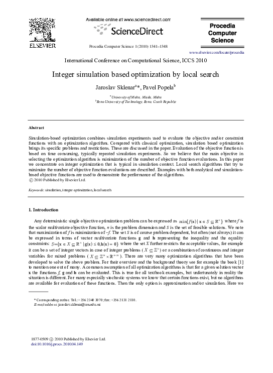 (PDF) Integer simulation based optimization by local search