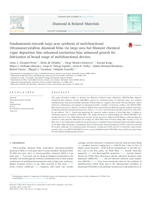 (PDF) Fundamentals towards large area synthesis of multifunctional Ultrananocrystalline diamond ...