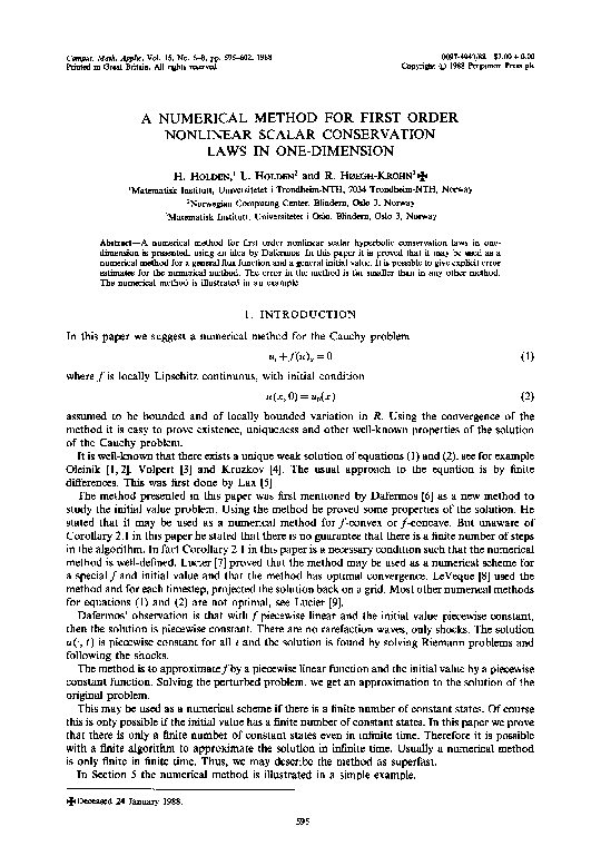 Pdf A Numerical Method For First Order Nonlinear Scalar Conservation Laws In One Dimension