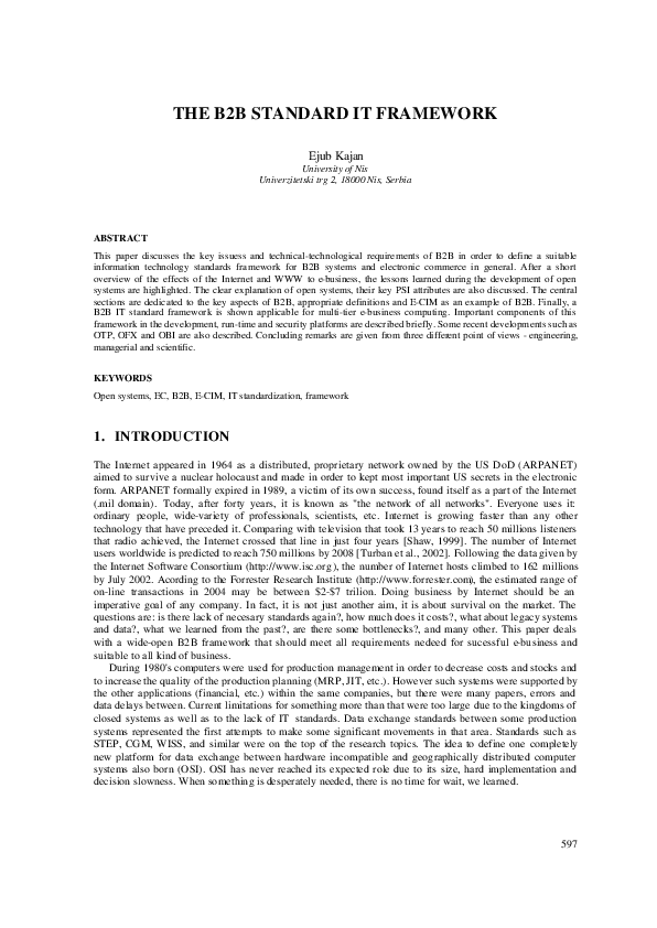 (PDF) The B2B Standard IT Framework