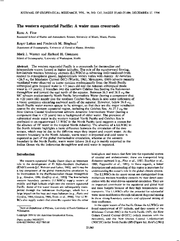 (PDF) The western equatorial Pacific: A water mass crossroads