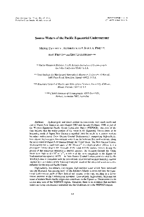 (PDF) Source waters of the Pacific Equatorial Undercurrent