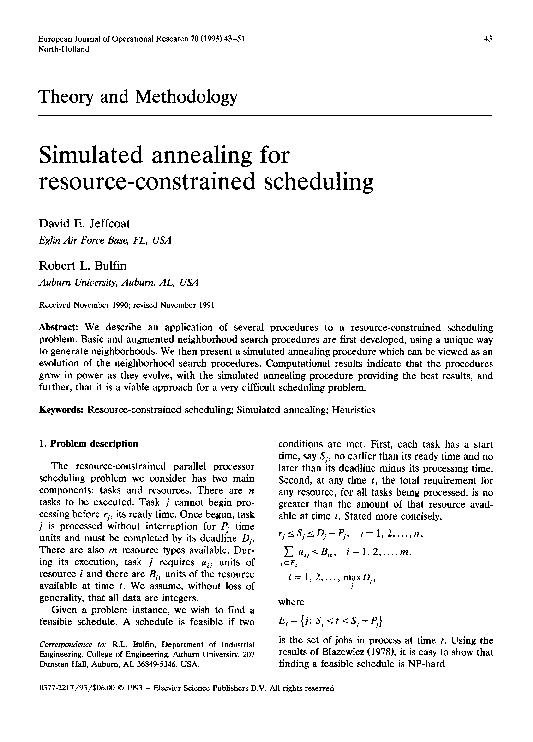 (PDF) Simulated annealing for resource-constrained scheduling