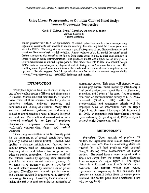 (PDF) Using Linear Programming to Optimize Control Panel Design from an ...