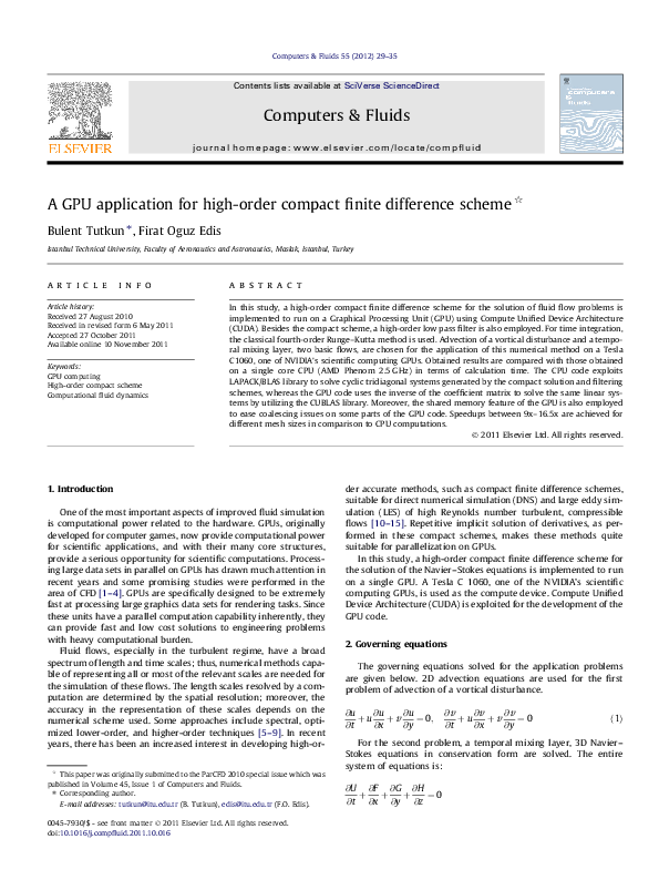 Pdf A Gpu Application For High Order Compact Finite Difference Scheme