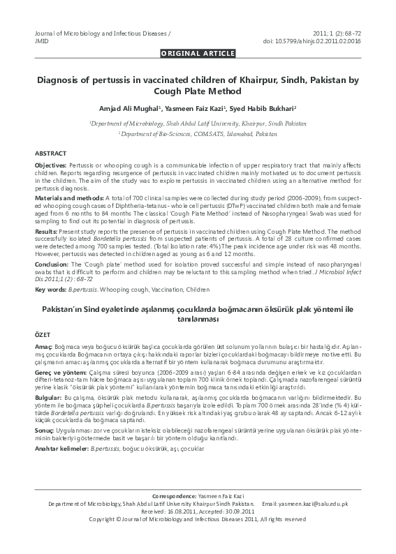 (PDF) Diagnosis of pertussis in vaccinated children of Khairpur, Sindh ...