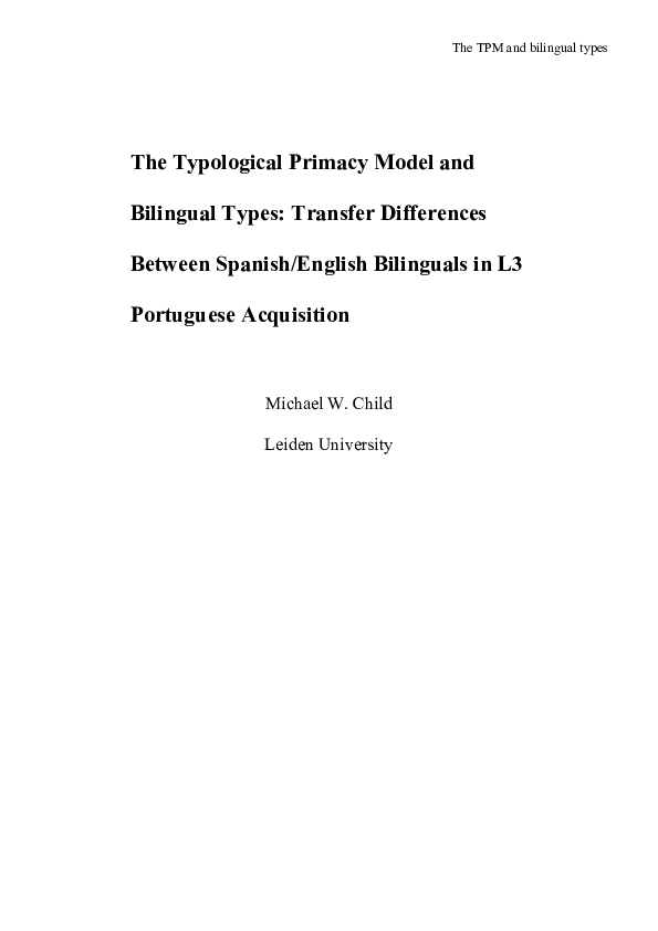 (PDF) The Typological Primacy Model and Bilingual Types: Transfer ...