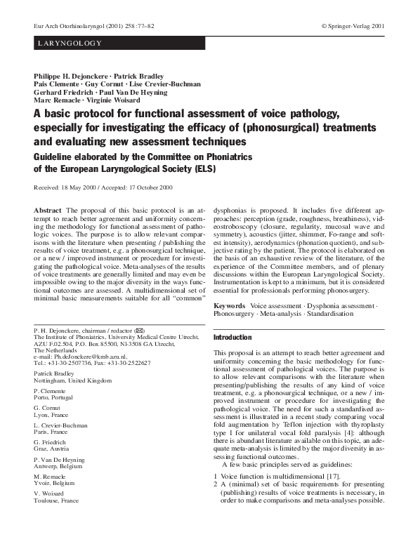 (PDF) A basic protocol for functional assessment of voice pathology