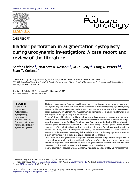 (PDF) Bladder perforation in augmentation cystoplasty during urodynamic ...