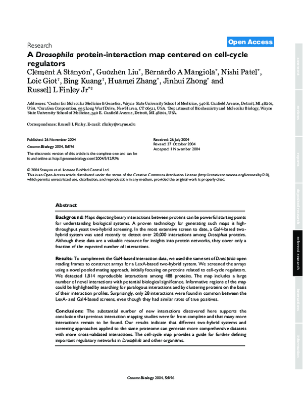 (PDF) A Drosophila protein-interaction map centered on cell-cycle ...