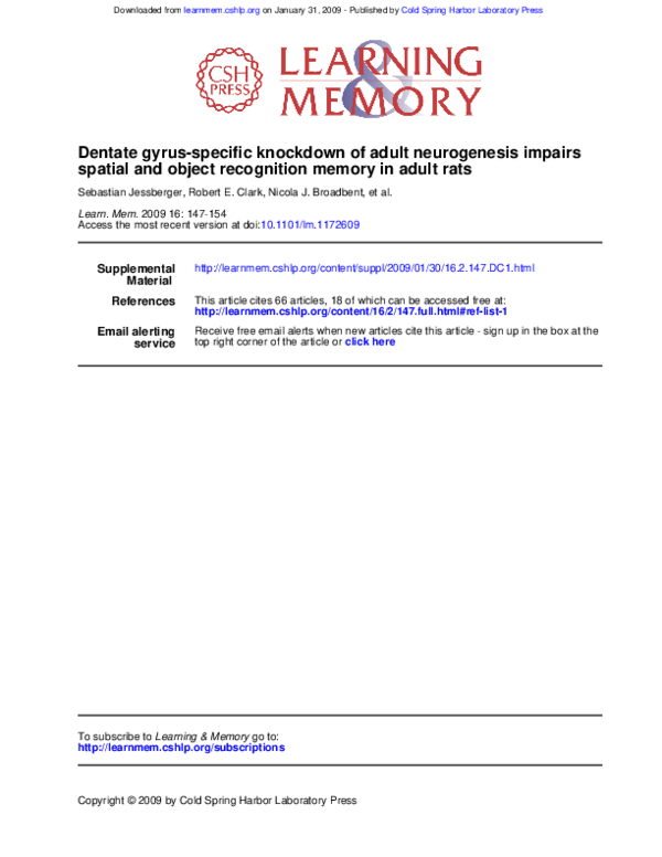 (PDF) Dentate gyrus-specific knockdown of adult neurogenesis impairs ...