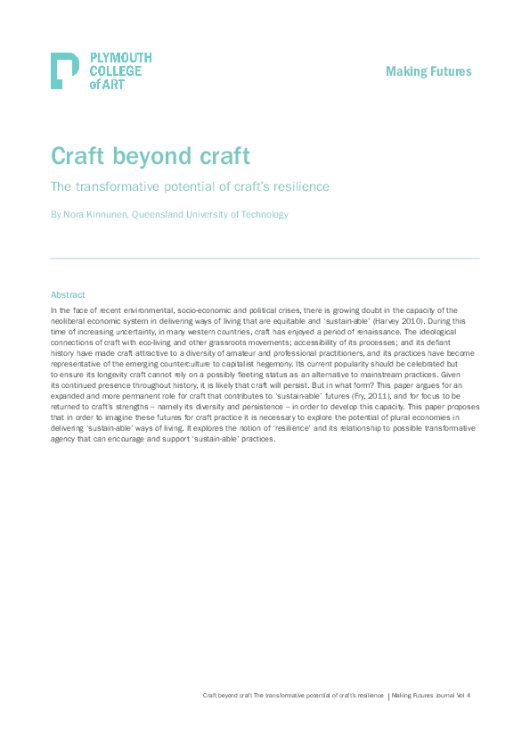 (PDF) Craft beyond craft The transformative potential of craft's resilience