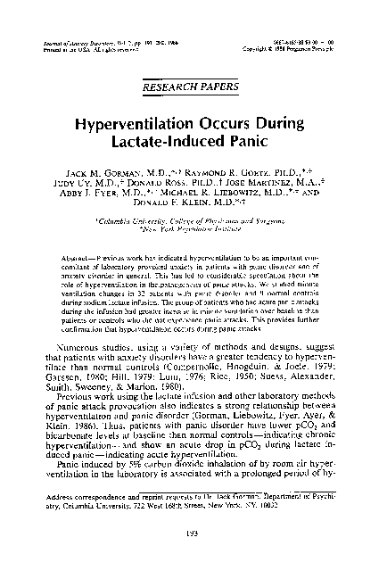 (PDF) Hyperventilation occurs during lactate-induced panic