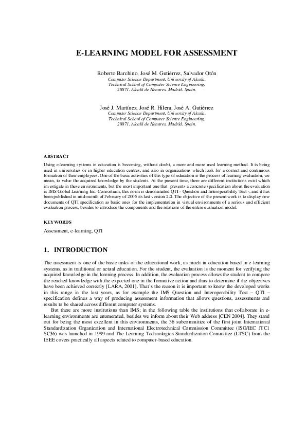 Pdf E Learning Model For Assessment