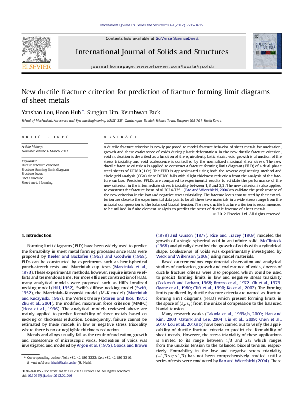Pdf New Ductile Fracture Criterion For Prediction Of Fracture Forming
