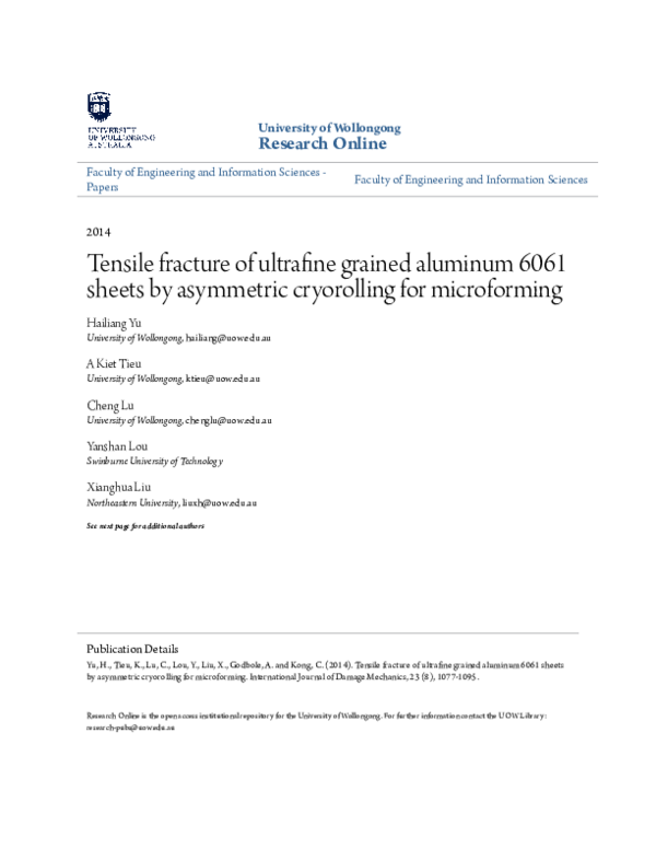 Tensile fracture of ultrafine grained aluminum 6061 sheets by ...