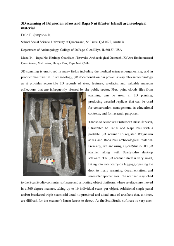 (PDF) Simpson 2015 3D scanning of Polynesian adzes and Rapa Nui (Easter ...