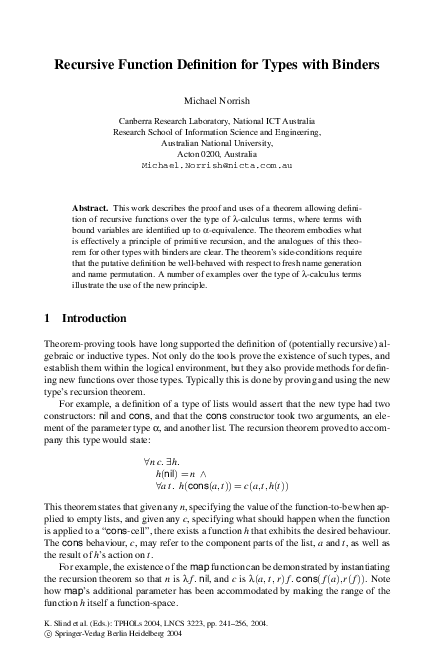 (PDF) Recursive Function Definition for Types with Binders