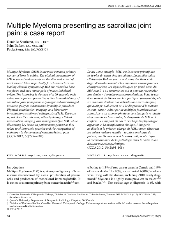 (PDF) Multiple Myeloma presenting as sacroiliac joint pain: a case ...