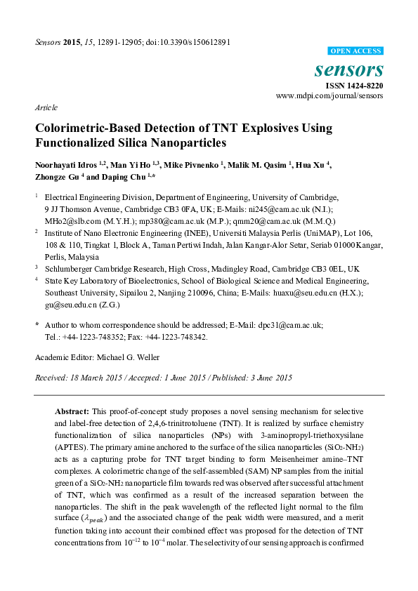 (PDF) Colorimetric-Based Detection of TNT Explosives Using ...