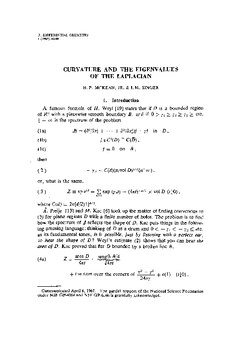 (PDF) Eigenvalues of the Laplacian and curvature