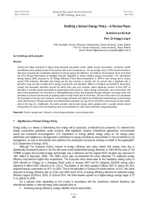 (PDF) Building a School Energy Policy – A Review Paper