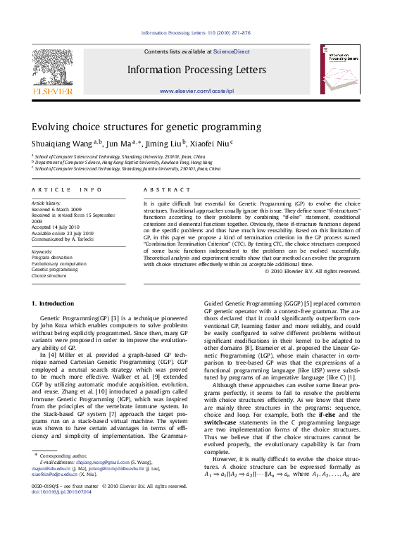 (PDF) Evolving choice structures for genetic programming