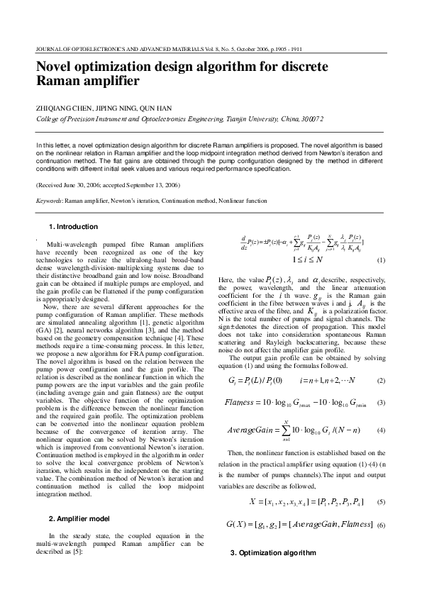 Pdf Novel Optimization Design Algorithm For Discrete Raman Amplifier
