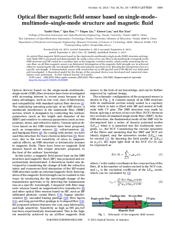 (PDF) Optical fiber magnetic field sensor based on single-mode–multimode–single-mode structure ...