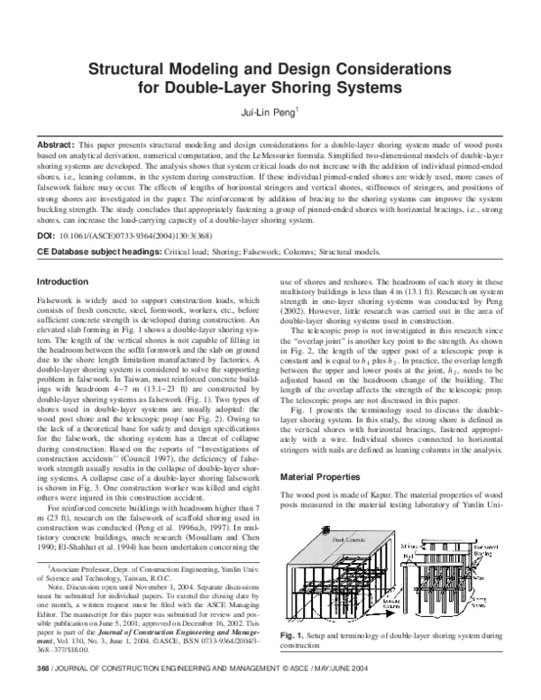 (PDF) Structural Modeling and Design Considerations for Double-Layer Shoring Systems