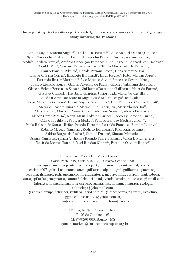 (PDF) Incorporating biodiversity expert knowledge in landscape conservation planning: a case ...