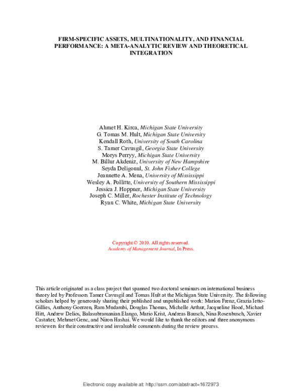 (PDF) Firm-Specific Assets, Multinationality, and Financial Performance ...