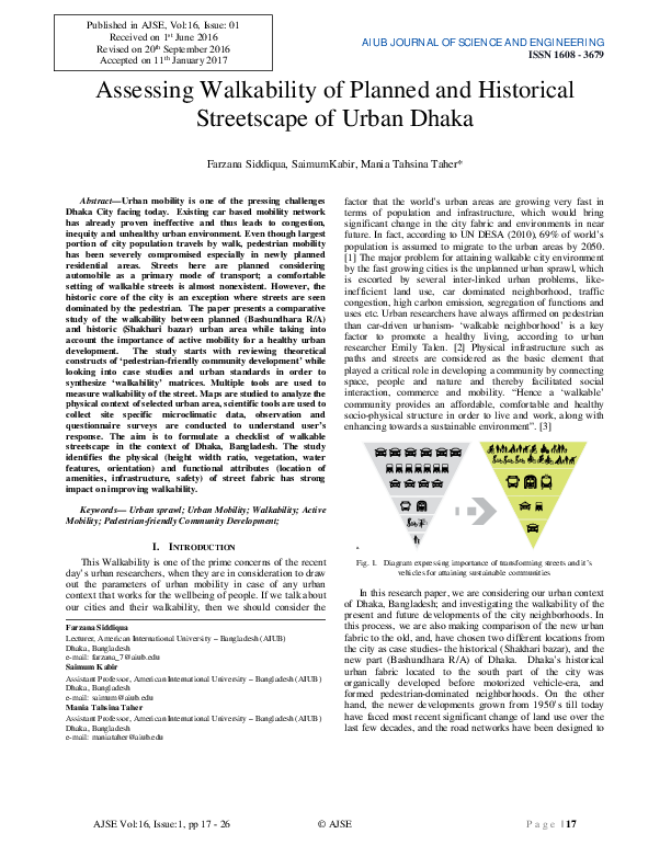 Pdf Assessing Walkability Of Planned And Historical Streetscape Of