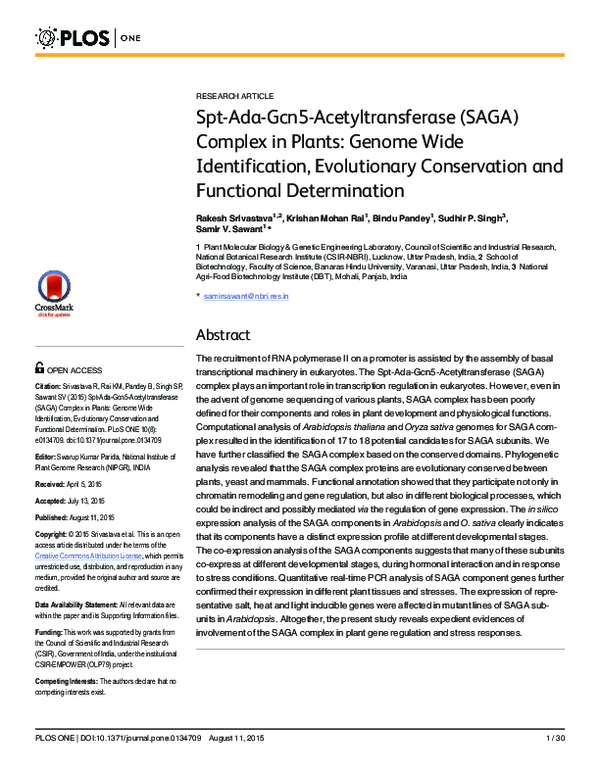 (PDF) Spt-Ada-Gcn5-Acetyltransferase (SAGA) Complex in Plants: Genome ...