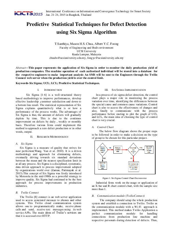 Pdf Predictive Statistical Techniques For Defect Detection Using Six