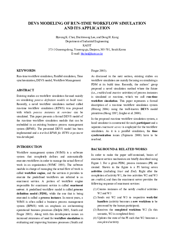 (PDF) DEVS modeling of run-time workflow simulation and its application