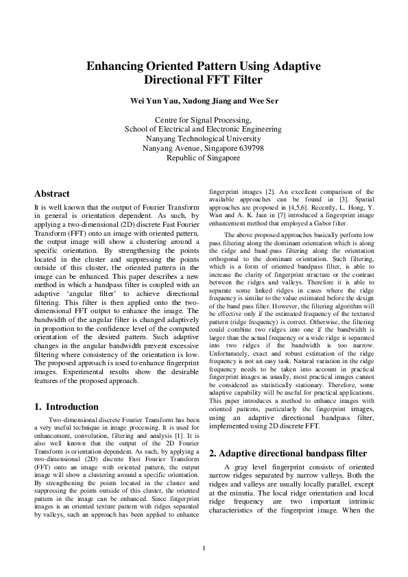 (PDF) Enhancing Oriented Pattern Using Adaptive Directional FFT Filter