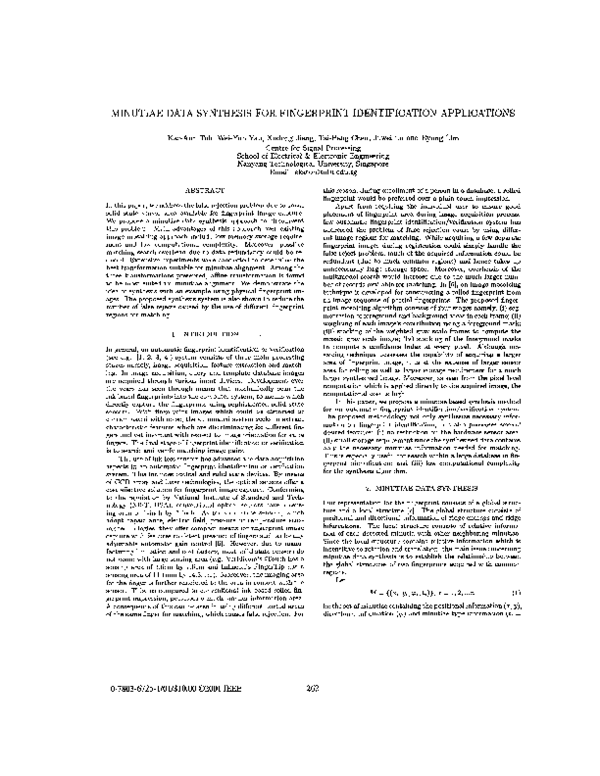 (PDF) Minutiae data synthesis for fingerprint identification applications