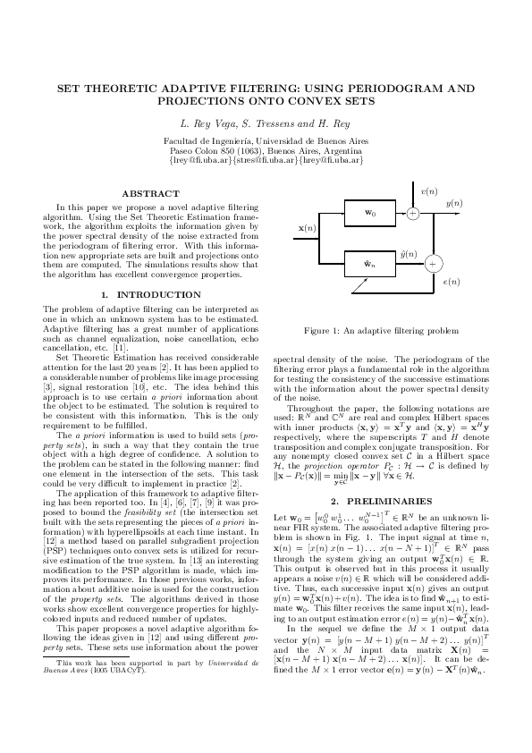 (PDF) Set Theoretic Adaptive Filtering: Using Periodogram and Projections Onto Convex Sets