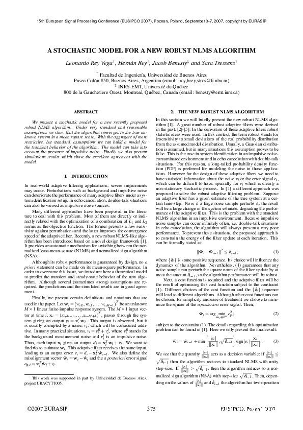 (PDF) A stochastic model for a new robust NLMS algorithm